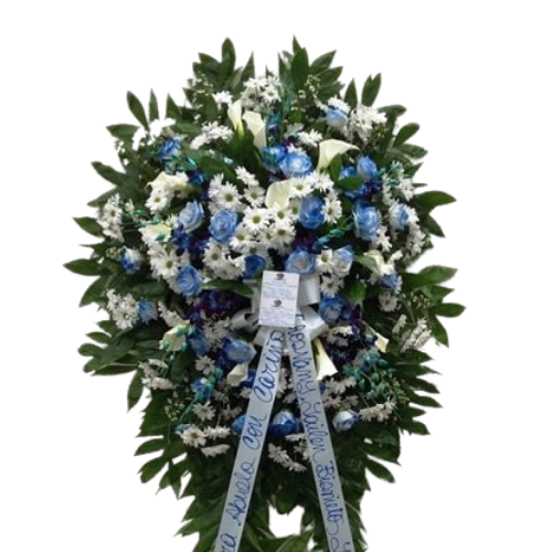 Blue and White Funeral Standing Spray – Terra Flowers Miami