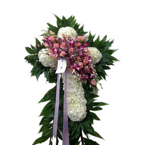 Pink and Purple Cross Standing Spray – Terra Flowers Miami